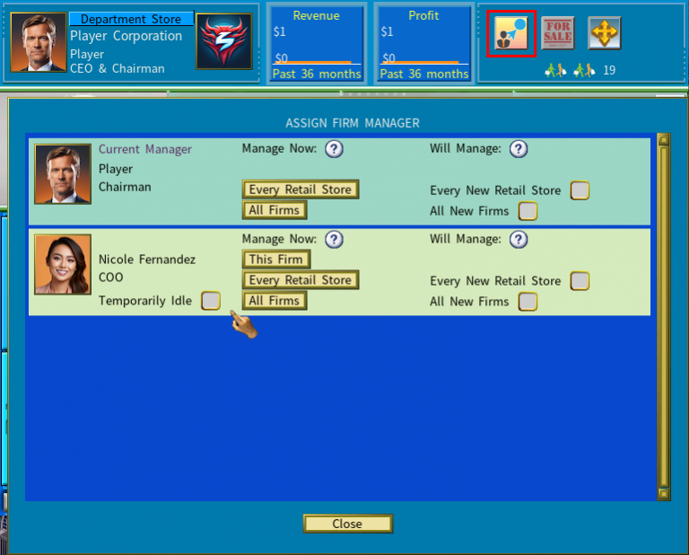 Assign Firm Manager Interface - Capitalism Lab
